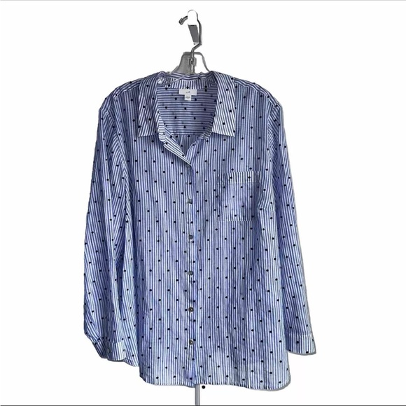 J. Jill | Tops | J Jill Blue White Striped Shirt Navy Embroidered Polka ...